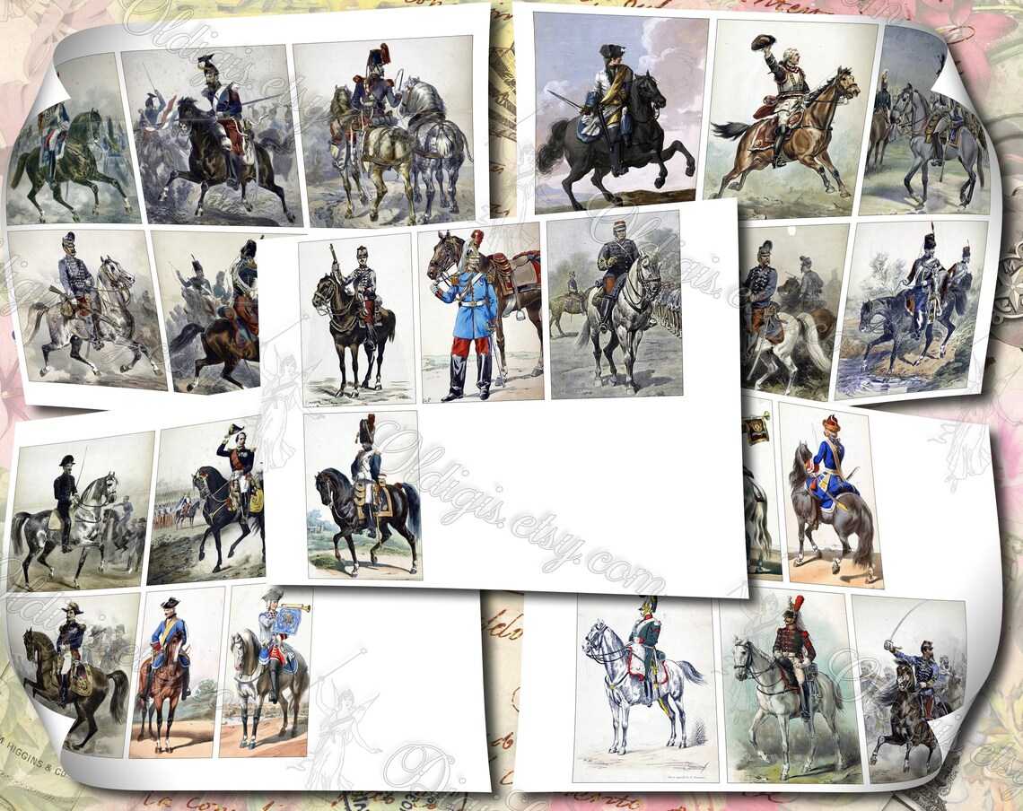 French Cavalry Uniform #2 - Set of 175 Digital Vintage Cards on 28 ...