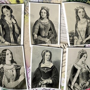 The Queens of England #2 - Set of 8 Old Illustrations With Digital ...