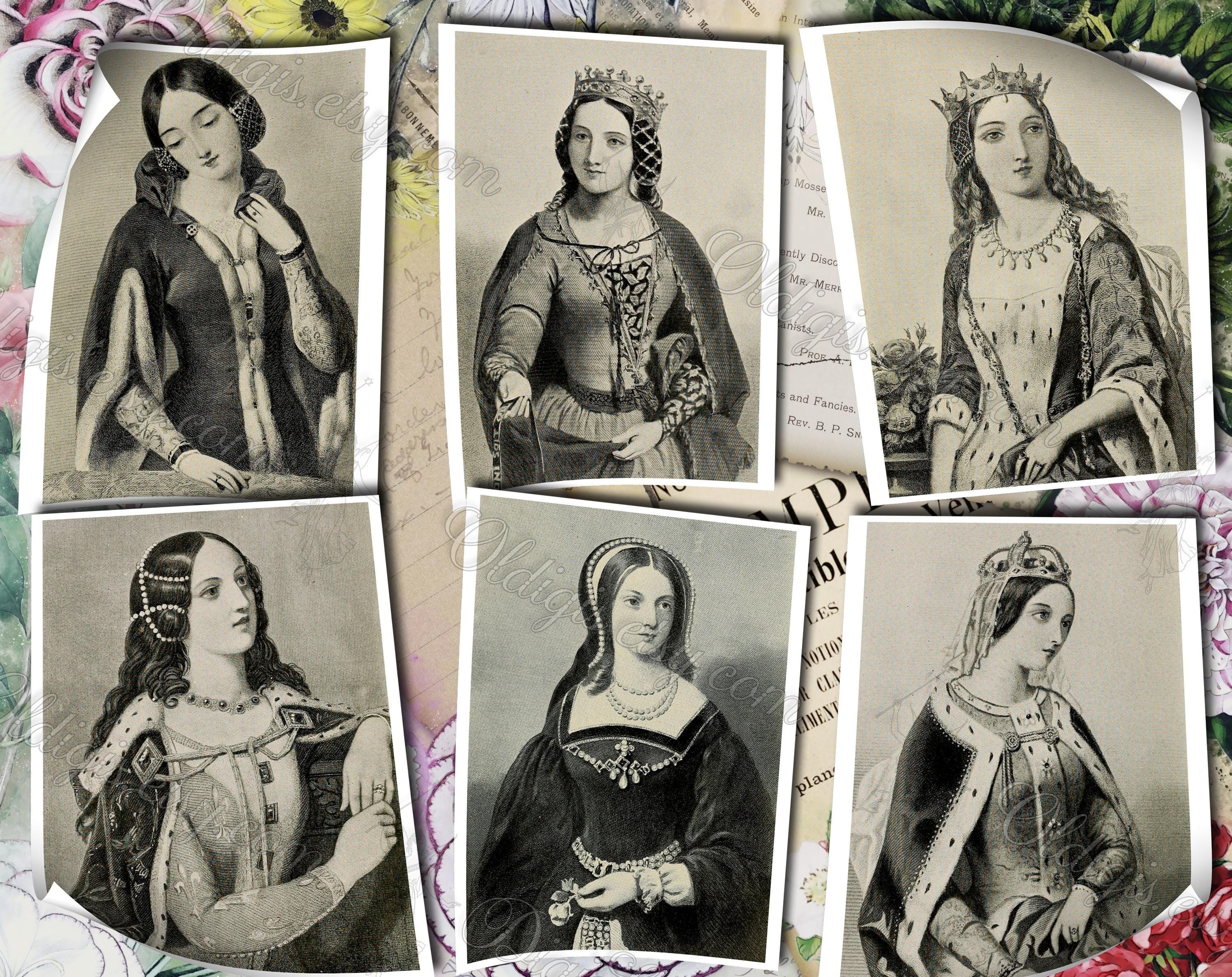 The Queens of England #2 - Set of 8 Old Illustrations With Digital ...