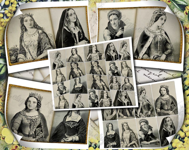 The Queens of England #2 - Set of 8 Old Illustrations With Digital ...