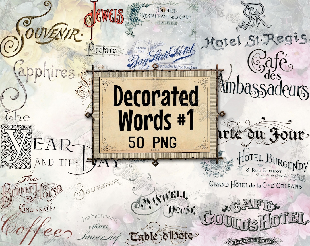 PNG DECORATED WORDS #1 - Set of 50 Files in Png Format With Transparent ...