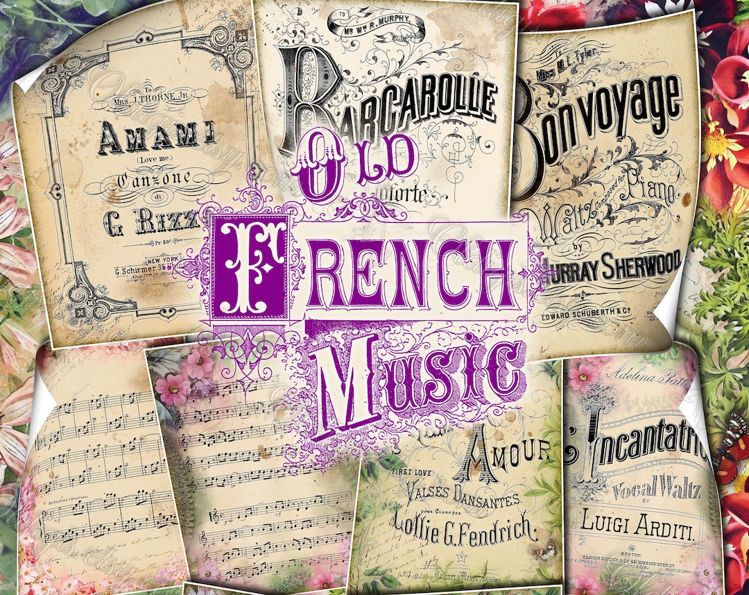 Old French Music Junk Journal Pages, Digital Scrapbook Paper, Printable ...