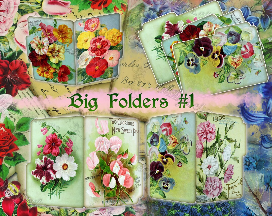Big Folders #1 Set of 3 Digital Printable Files Vintage Style Pictures ...