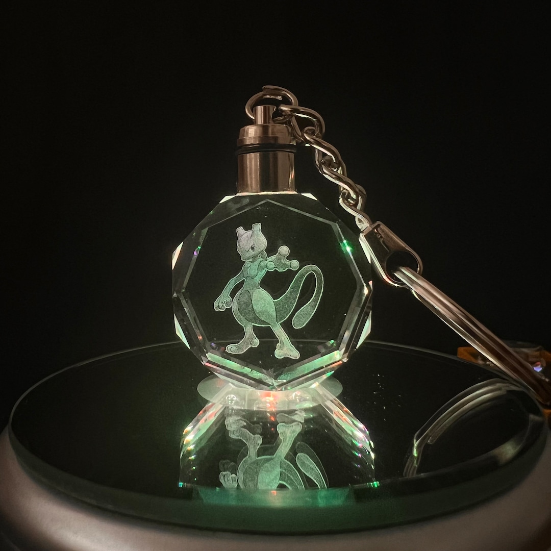 30MM Mewtwo Crystal Keyring Logo Keychain Colour Led Light Pokemon ...