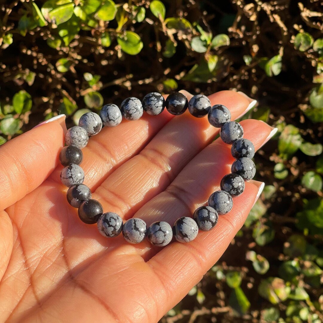 Snowflake Obsidian Bracelet, Chakra Healing Crystals, Protection ...