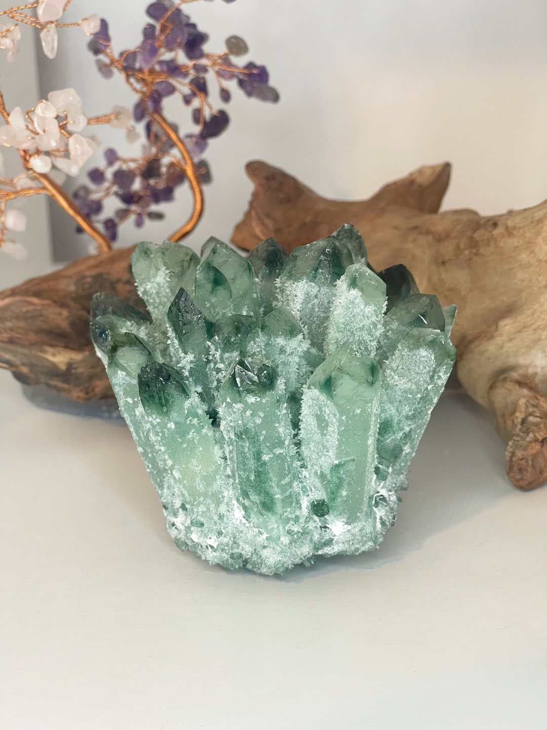 Green Quartz Cluster, Treated Large Crystal Cluster, Gemstones, Healing ...