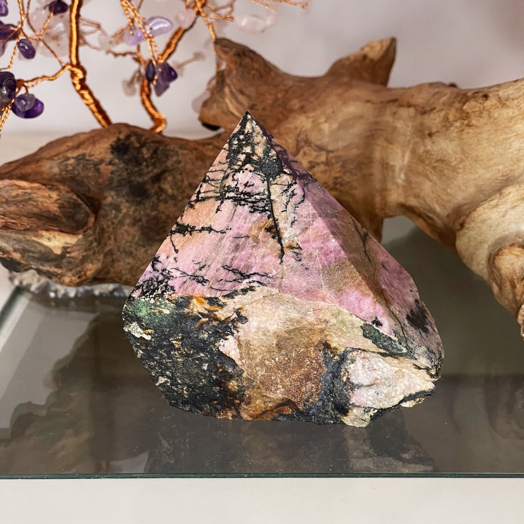 Rhodonite Half Polished Half Raw Point, Healing Crystals, Crystal Tower ...