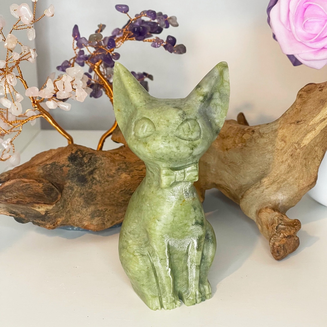 Green Jade Cat, Healing Crystals, Cat Gifts, Cat Lovers, Crystal ...