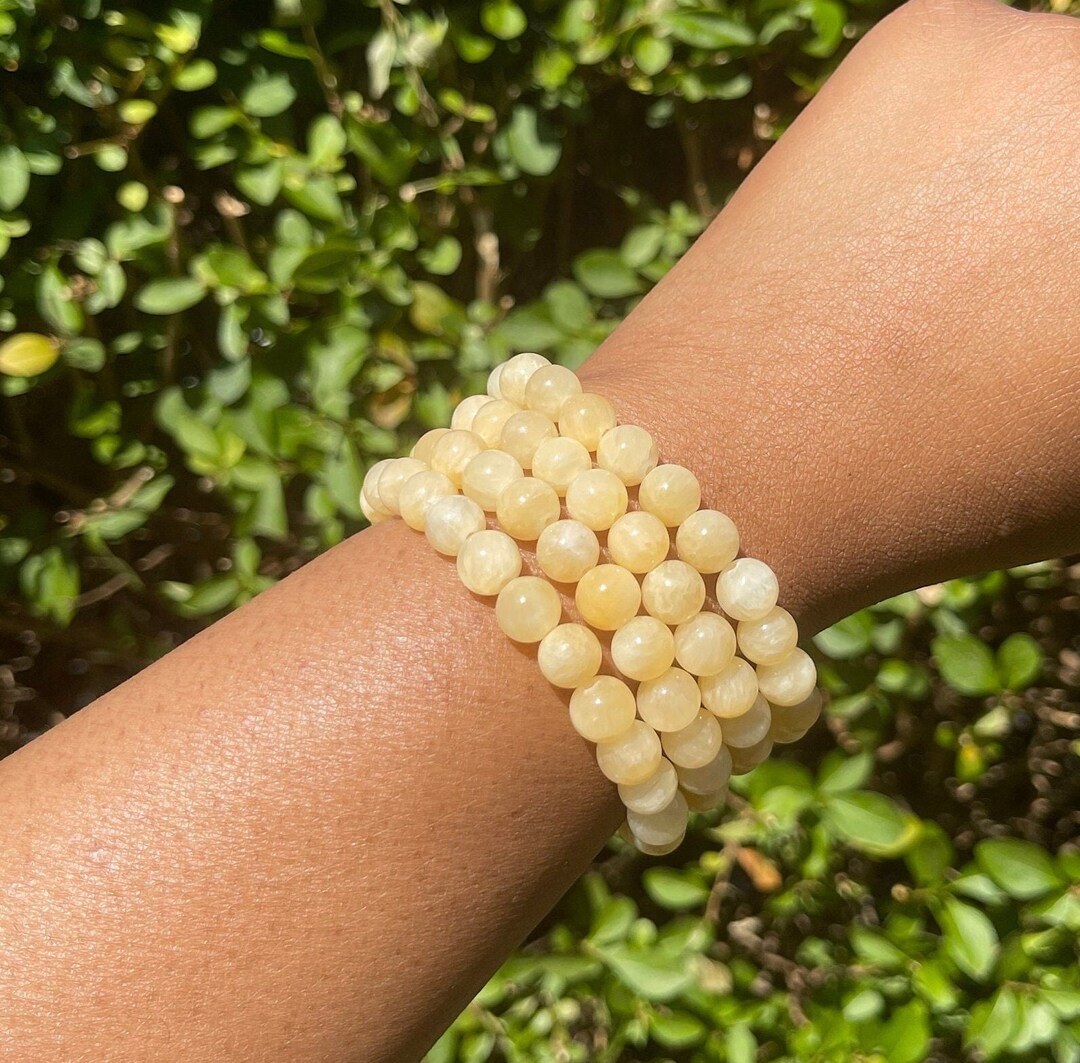 Honey Calcite Bracelet, Yellow Calcite, Gemstone Beaded Bracelets, 8mm ...