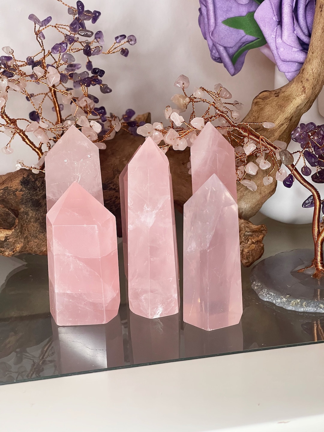 Rose Quartz Towers, Healing Crystals, Polished Pink Crystal Towers ...