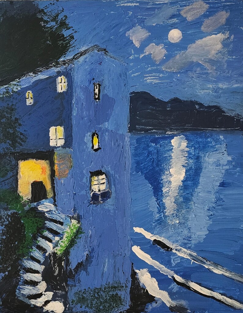 Blue Moon - Acrylic Painting 50x40 - Black Frame - Etsy