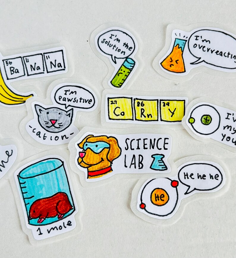 Funny Science Pun Stickers, Educational Classroom Pun Stickers, Cute ...