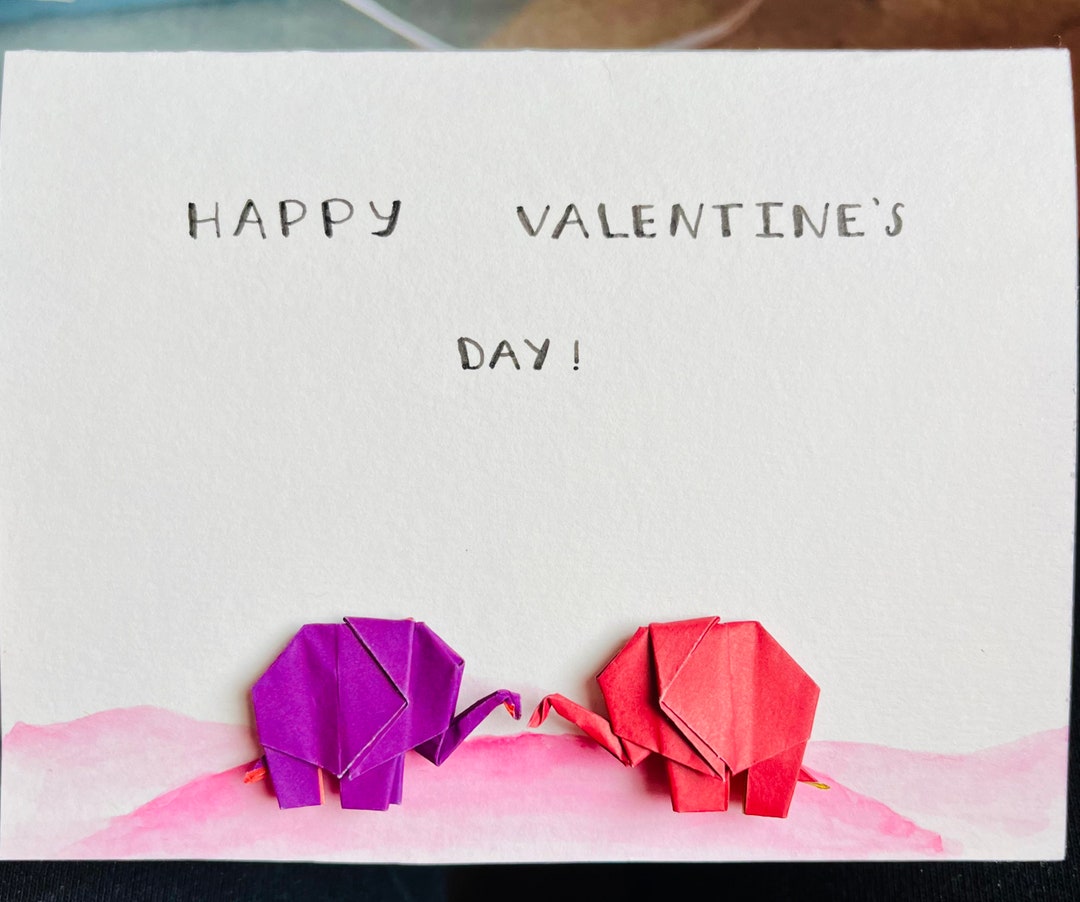 Origami Elephant Valentines Day Card, Cute Animal Valentine Love Card ...