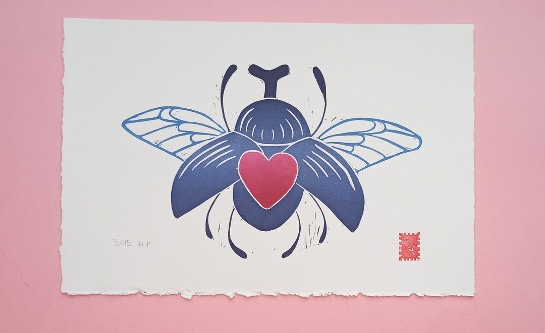 Beetle Linocut - Etsy