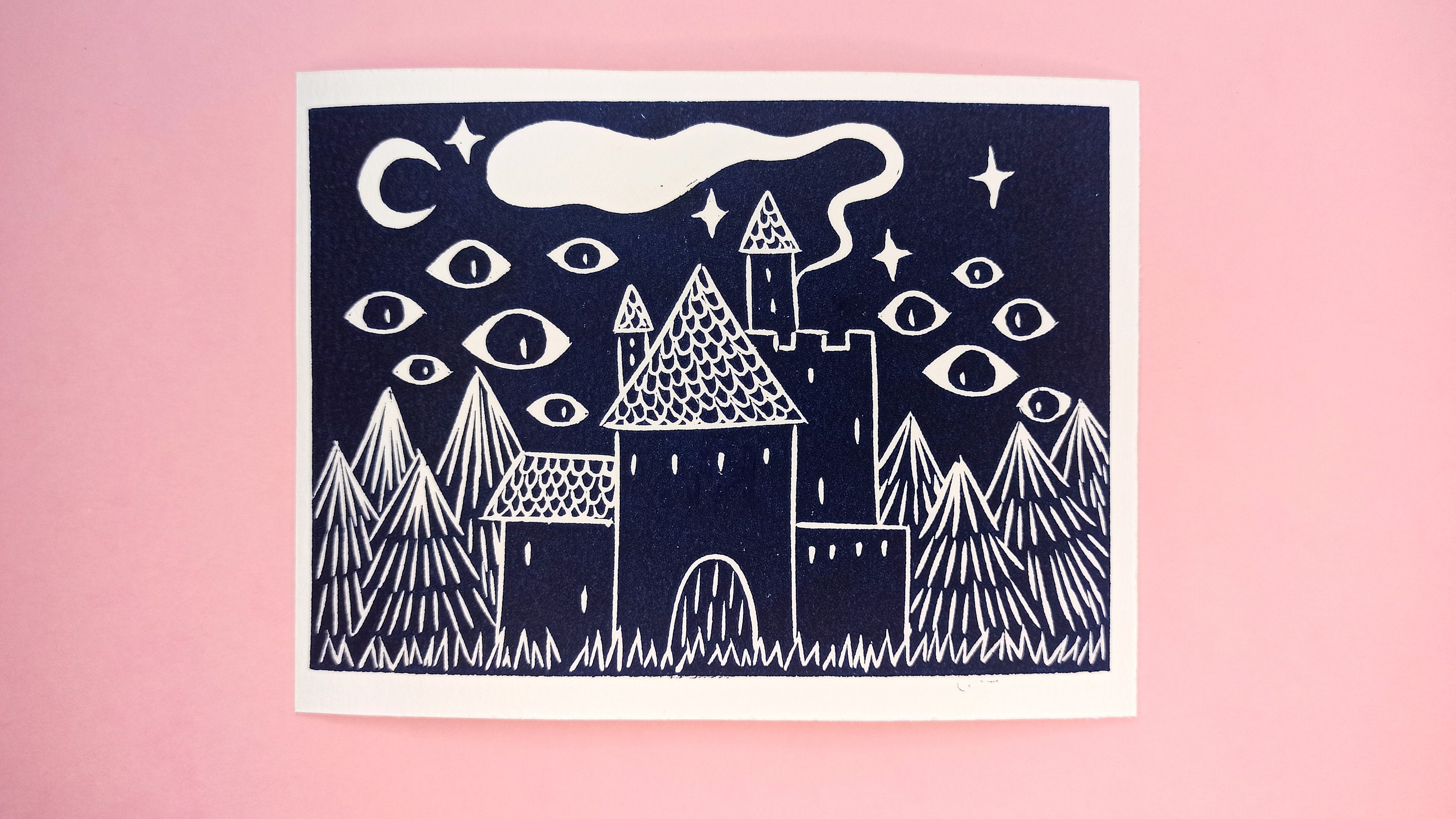 Small Linocut Castle in the Forest - Etsy