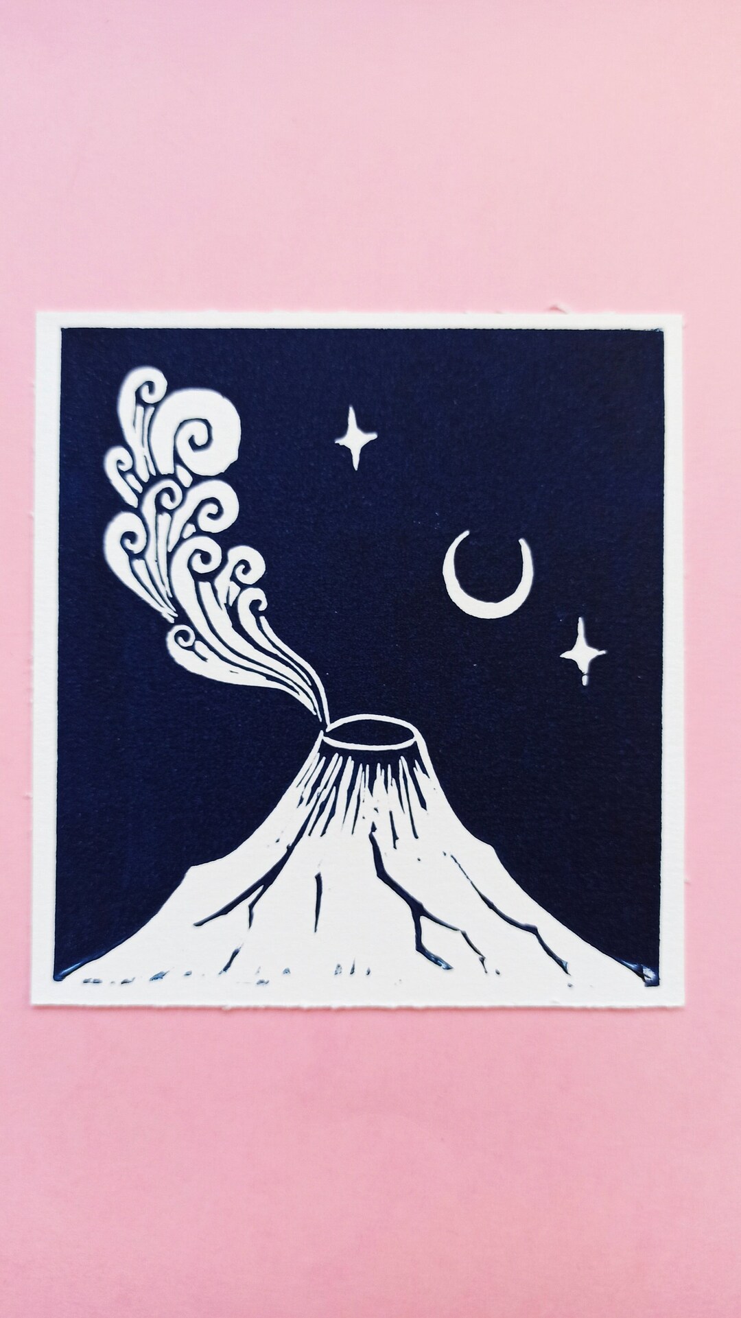 Small Smoking Volcano Linocut - Etsy