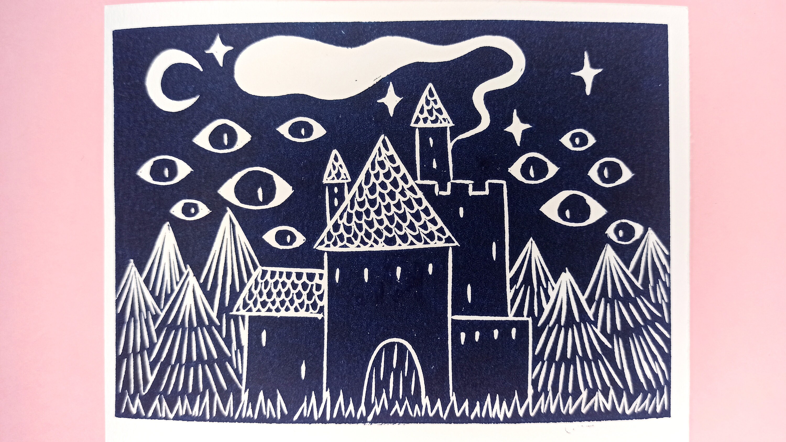 Small Linocut Castle in the Forest - Etsy