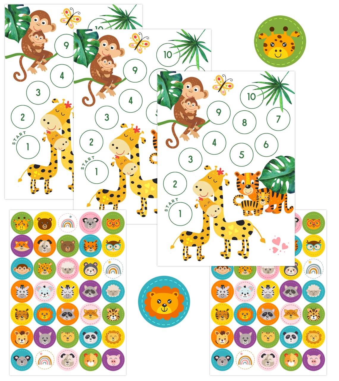 Reward System Jungle Animals 70 Stickers. 3 Large Reward Cards 2 Sheets ...