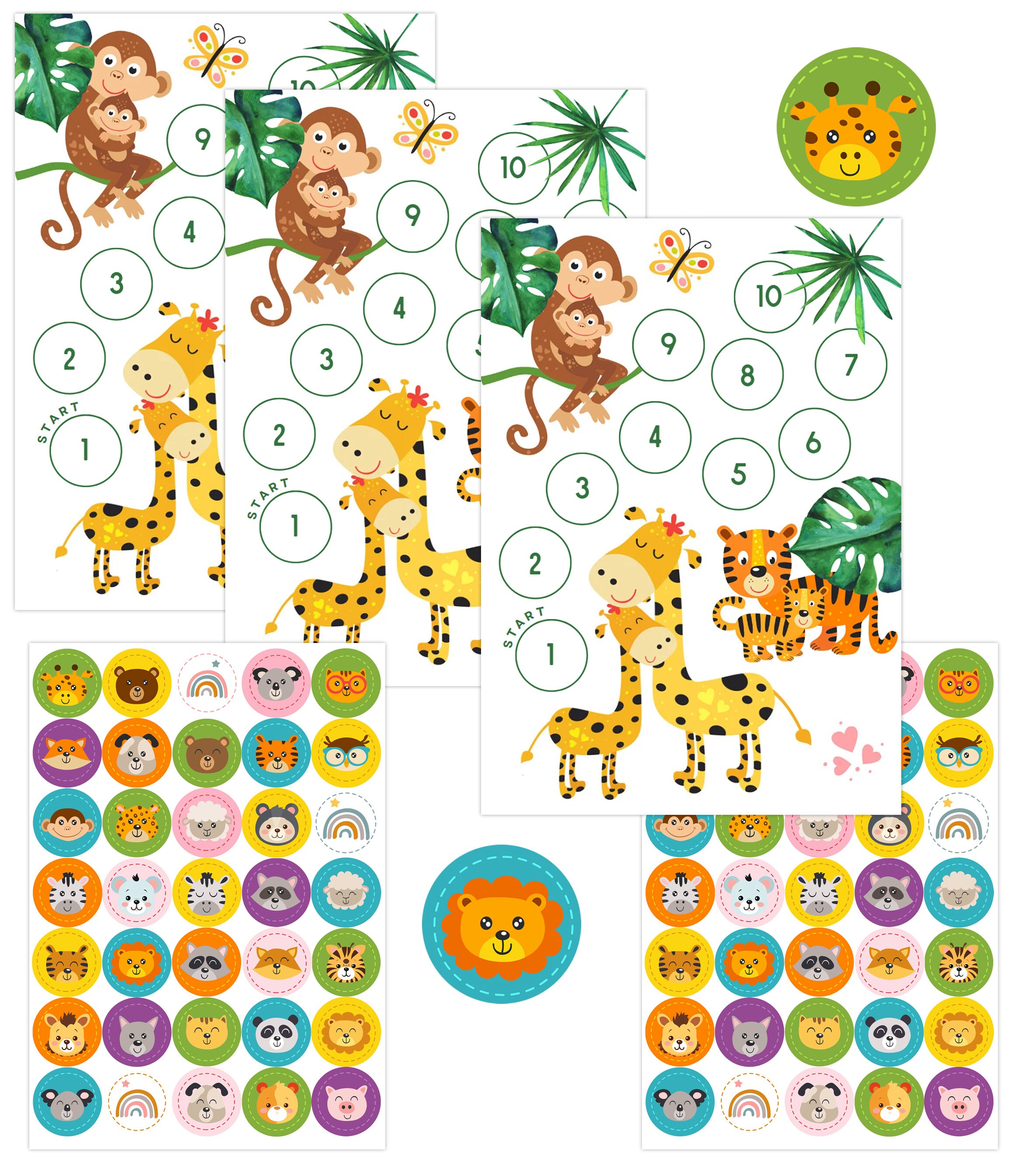 Reward System Jungle Animals 70 Stickers. 3 Large Reward Cards 2 Sheets ...