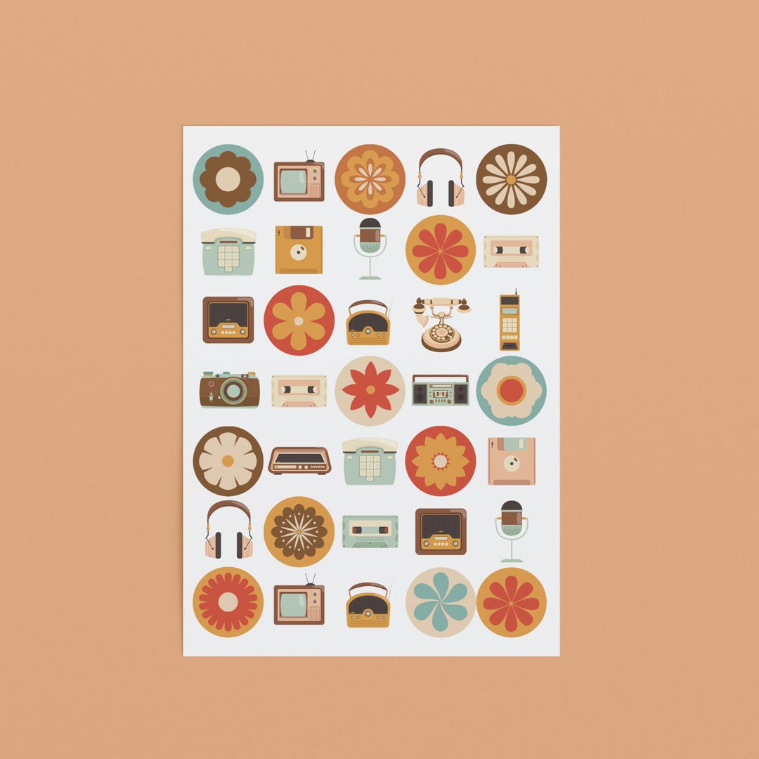 Back to the 70's Stickers – Retro Vintage Sticker Sheet & Groovy Hippie ...
