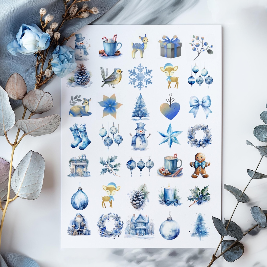 Blue Christmas Stickers | Winter Holiday, Snowy Festive & Seasonal ...