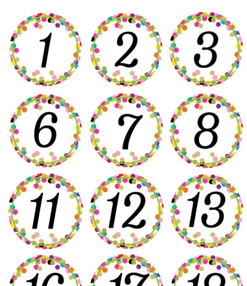 Confetti Numbers Stickers – Colorful Number Sticker Sheet & Party ...