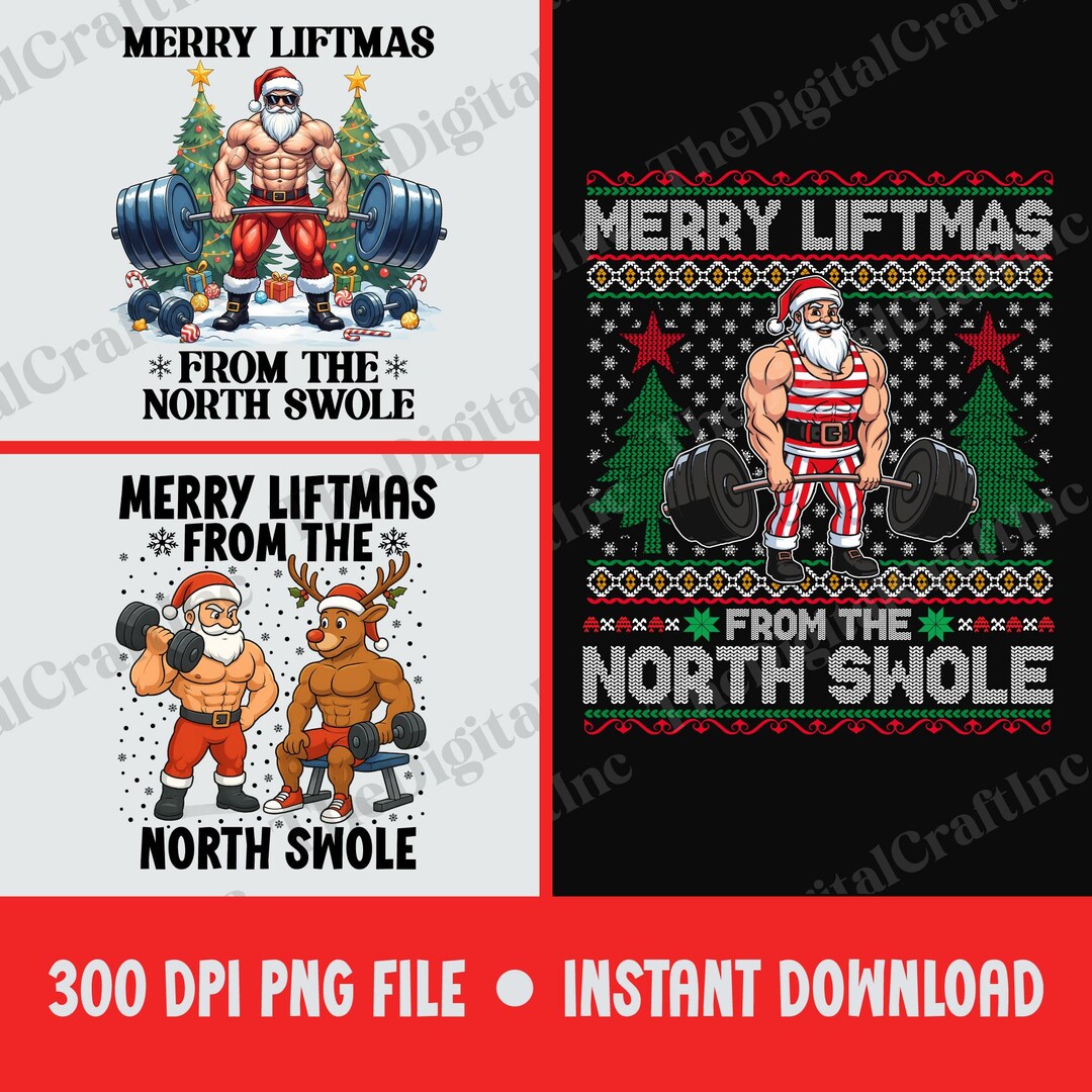 Merry Liftmas From the North Swole Png, Funny Santa & Reindeer Lifting ...