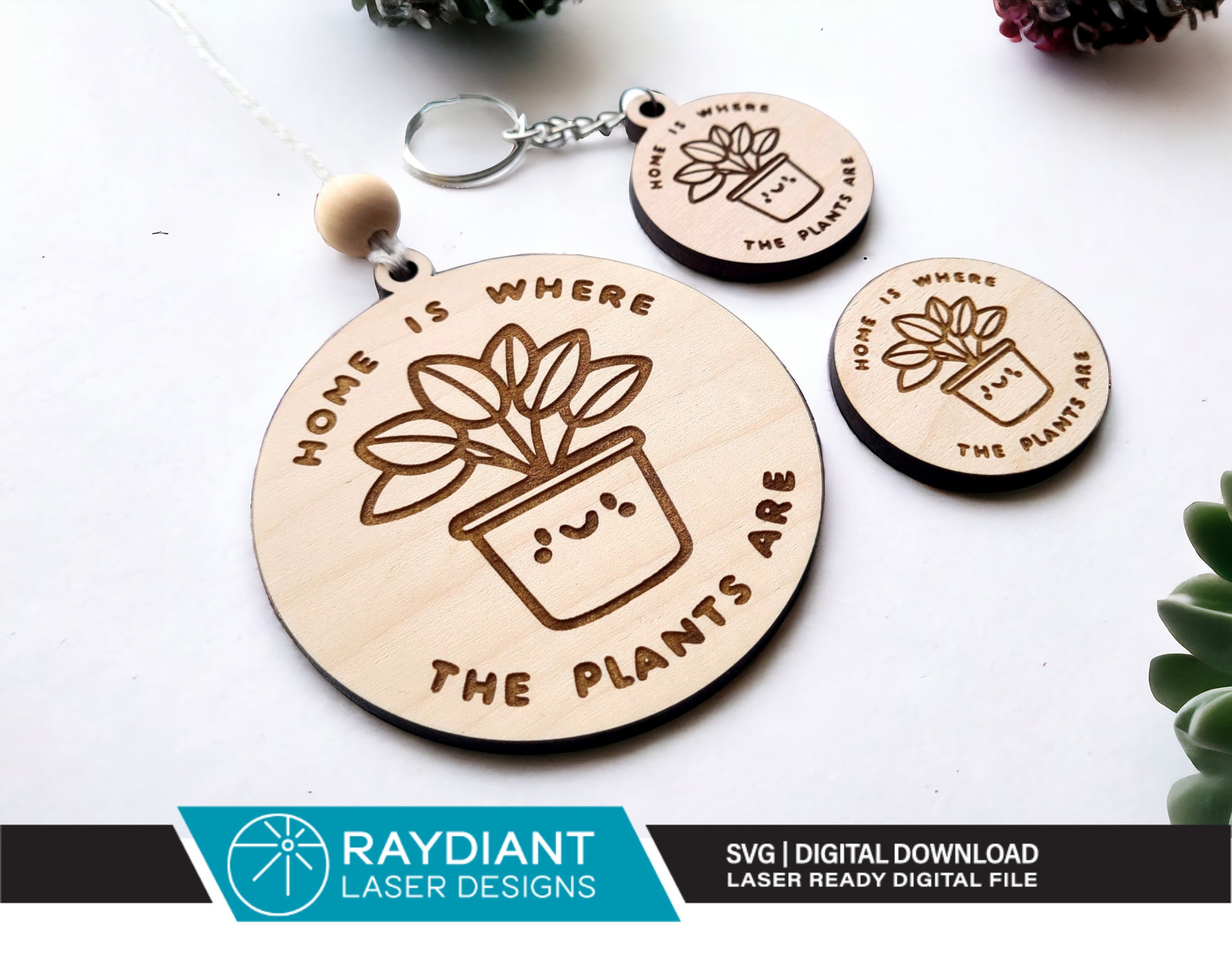 Digital File Plant Keychain & Ornament SVG for Glowforge and Laser Home ...