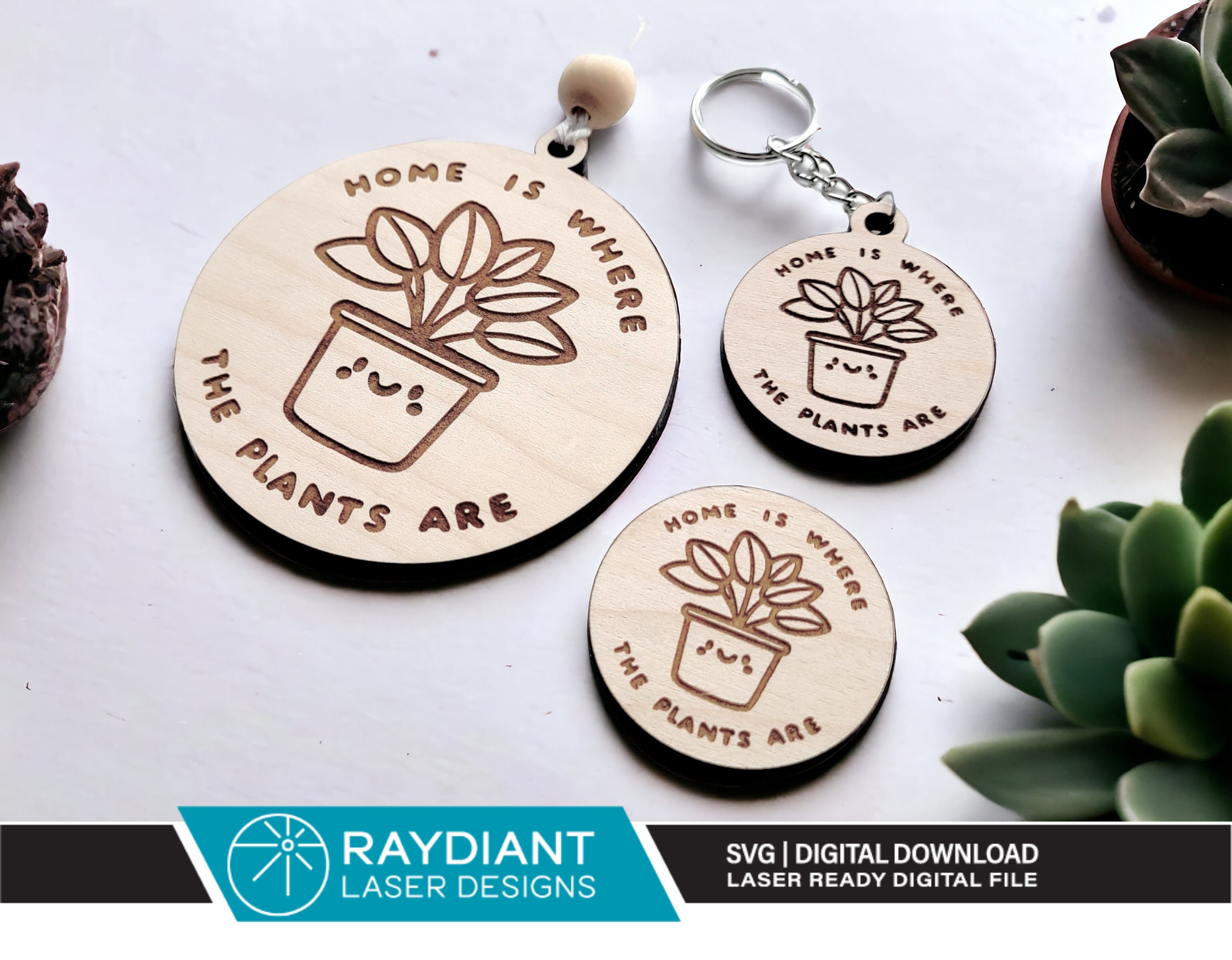 Digital File Plant Keychain & Ornament SVG for Glowforge and Laser Home ...