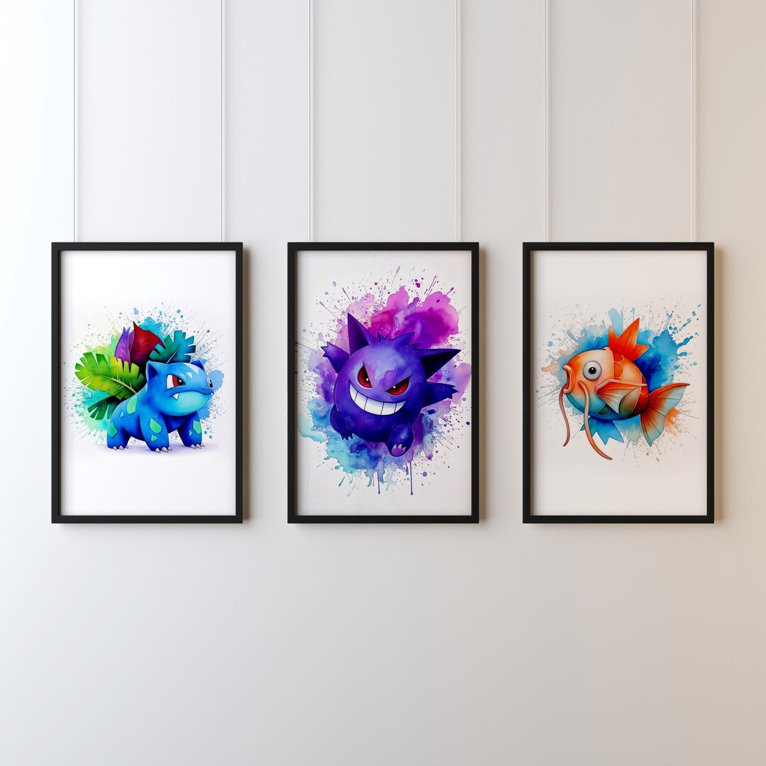 Pokémon Framed Poster Prints - All 151 Gen 1 Watercolour Splash Design ...
