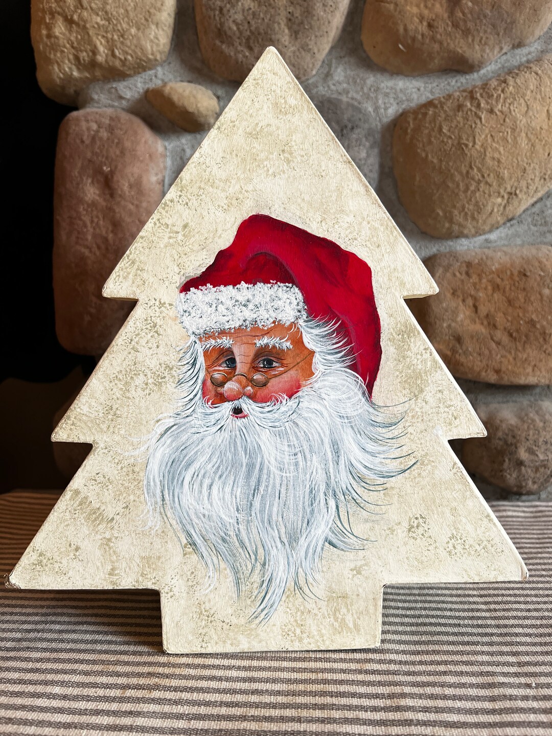 Hand Painted Santa Face on Paper Mache Tree Box, St. Nicklaus, Santa ...