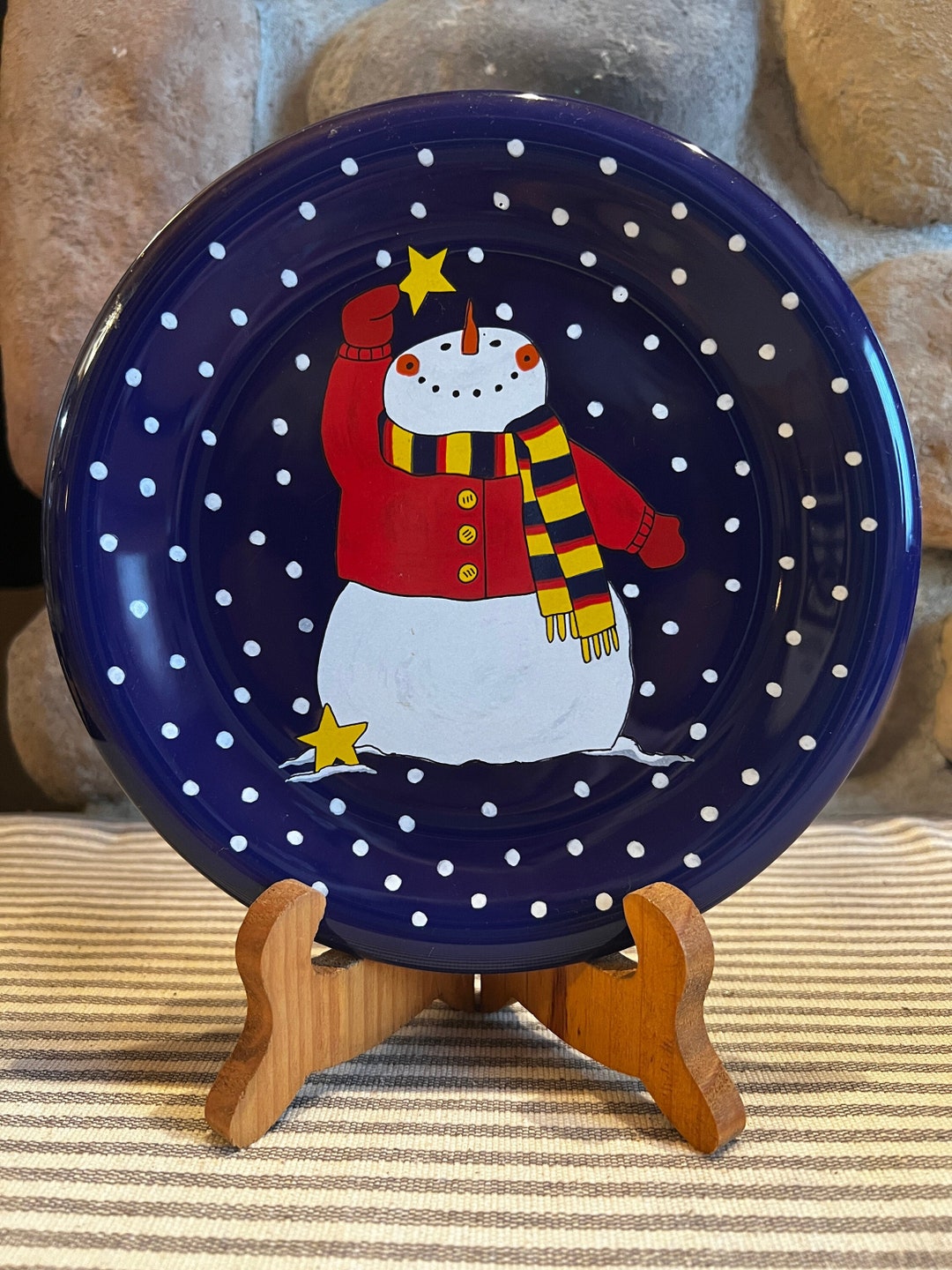 Snowman Plate, Decorative Christmas Plate, Snowman Decor, Winter Scene ...
