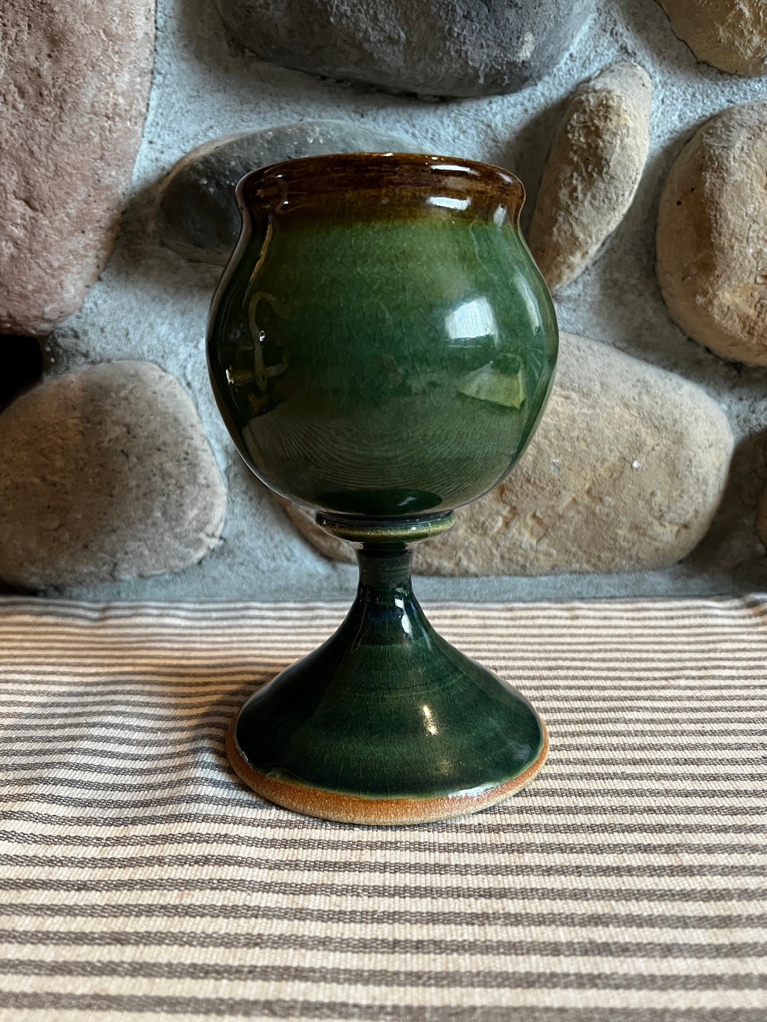 Green and Brown Glazed Art Pottery Goblet Signed Hand Made - Etsy