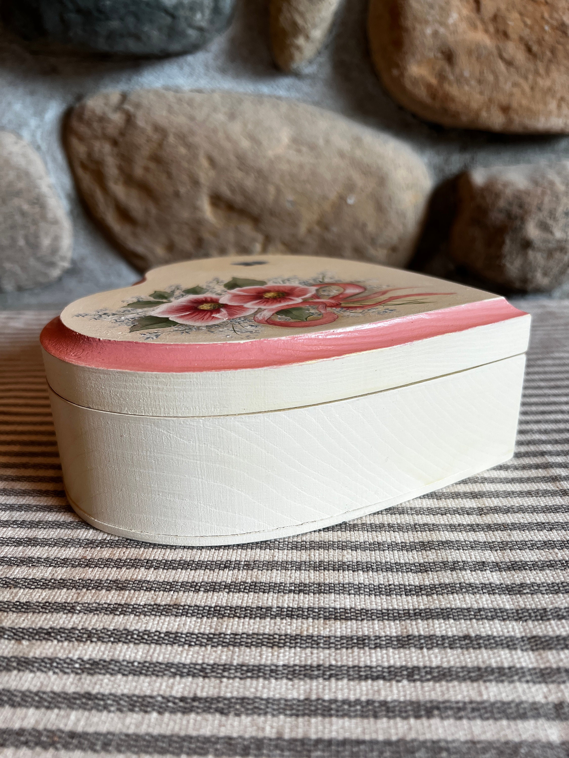 Heart Shaped Wooden Hand Painted Keepsake Box, Floral and Butterfly ...