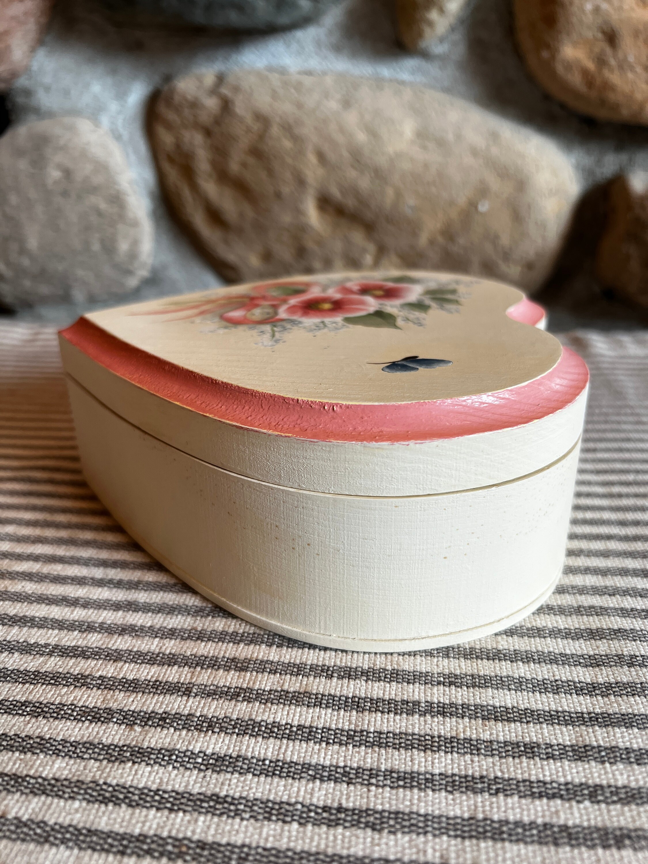 Heart Shaped Wooden Hand Painted Keepsake Box, Floral and Butterfly ...