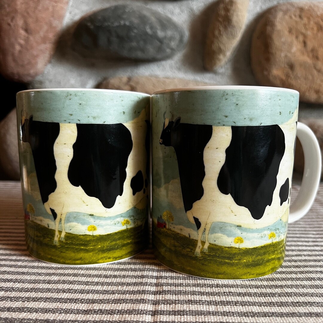 Warren Kimble Set of Two Coffee Mugs, Cow Print, Folk Art Style, for ...