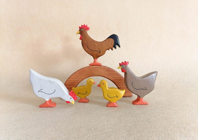 Handmade Wooden Rooster & Hen Toy Set: Waldorf Toddler Gift - Etsy