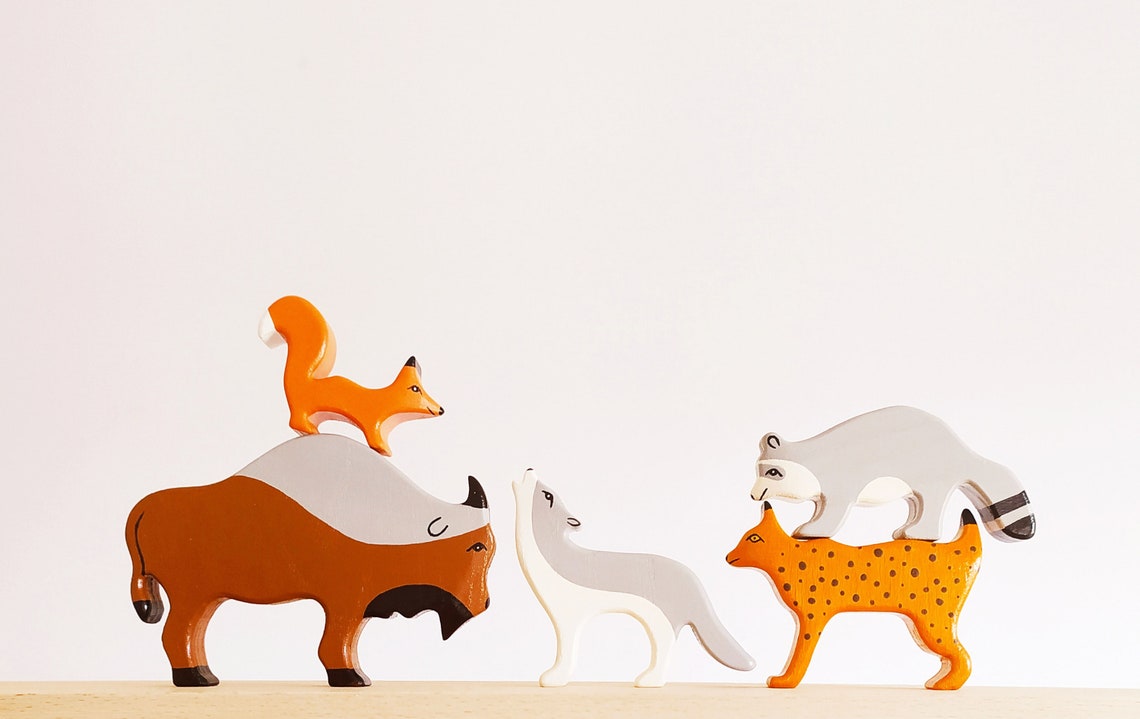 Big Set Forest Animals Toys10 Pcs Wooden Puzzles Trees3 Pcs, Wooden ...