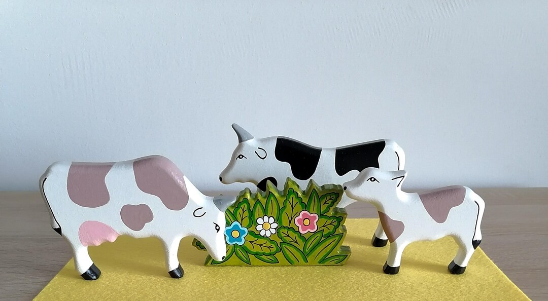 Cow, Bull and Calf, Wooden Toys, Toddler Gifts, Toddler Toys, Waldorf ...