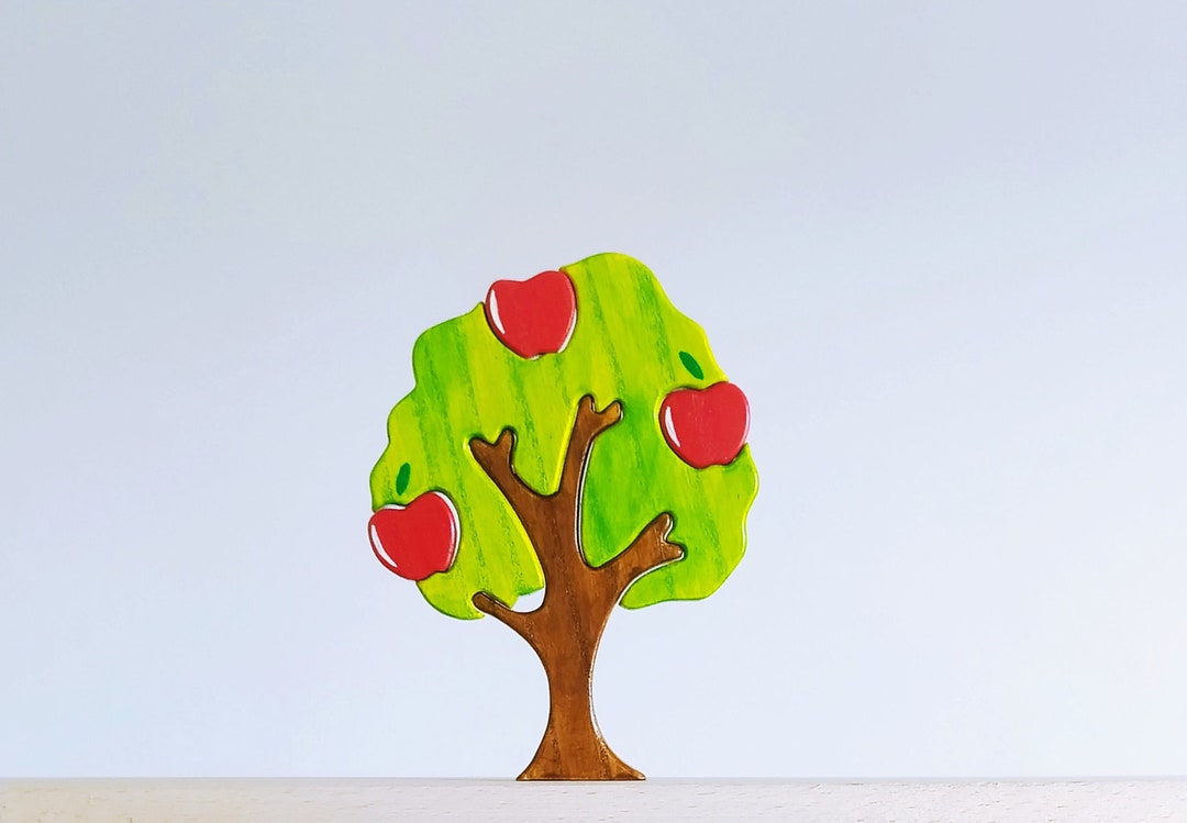 Handmade Wooden Apple Tree Puzzle: Organic Toddler Toy - Etsy