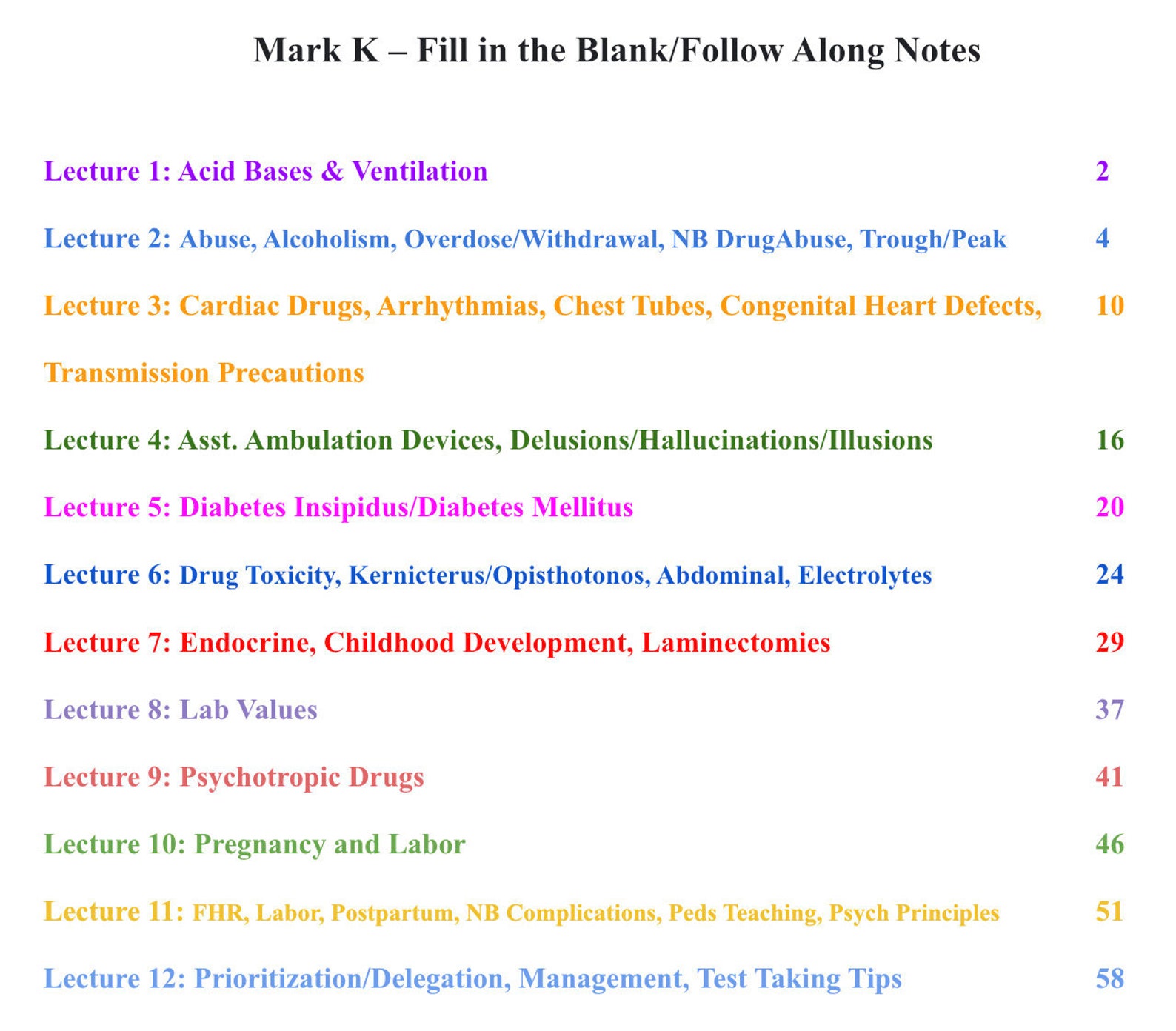 Fill in the Blank/follow Along Mark K Lecture Notes | Nursing/nclex - Etsy