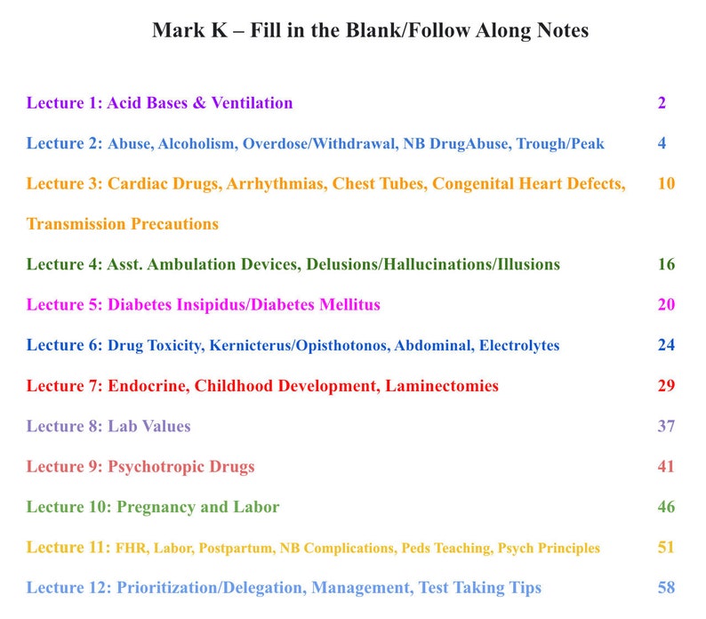 Fill in the Blank/follow Along Mark K Lecture Notes | Nursing/nclex - Etsy