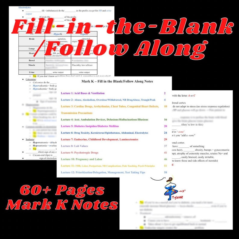 Fill in the Blank/follow Along Mark K Lecture Notes | Nursing/nclex - Etsy