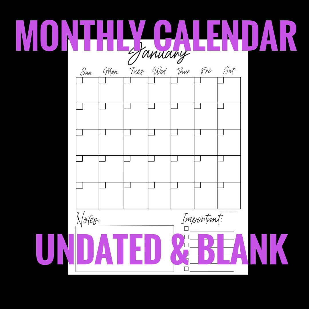 Undated Blank Monthly Calendar | Planner | Monthly Planner | Undated ...