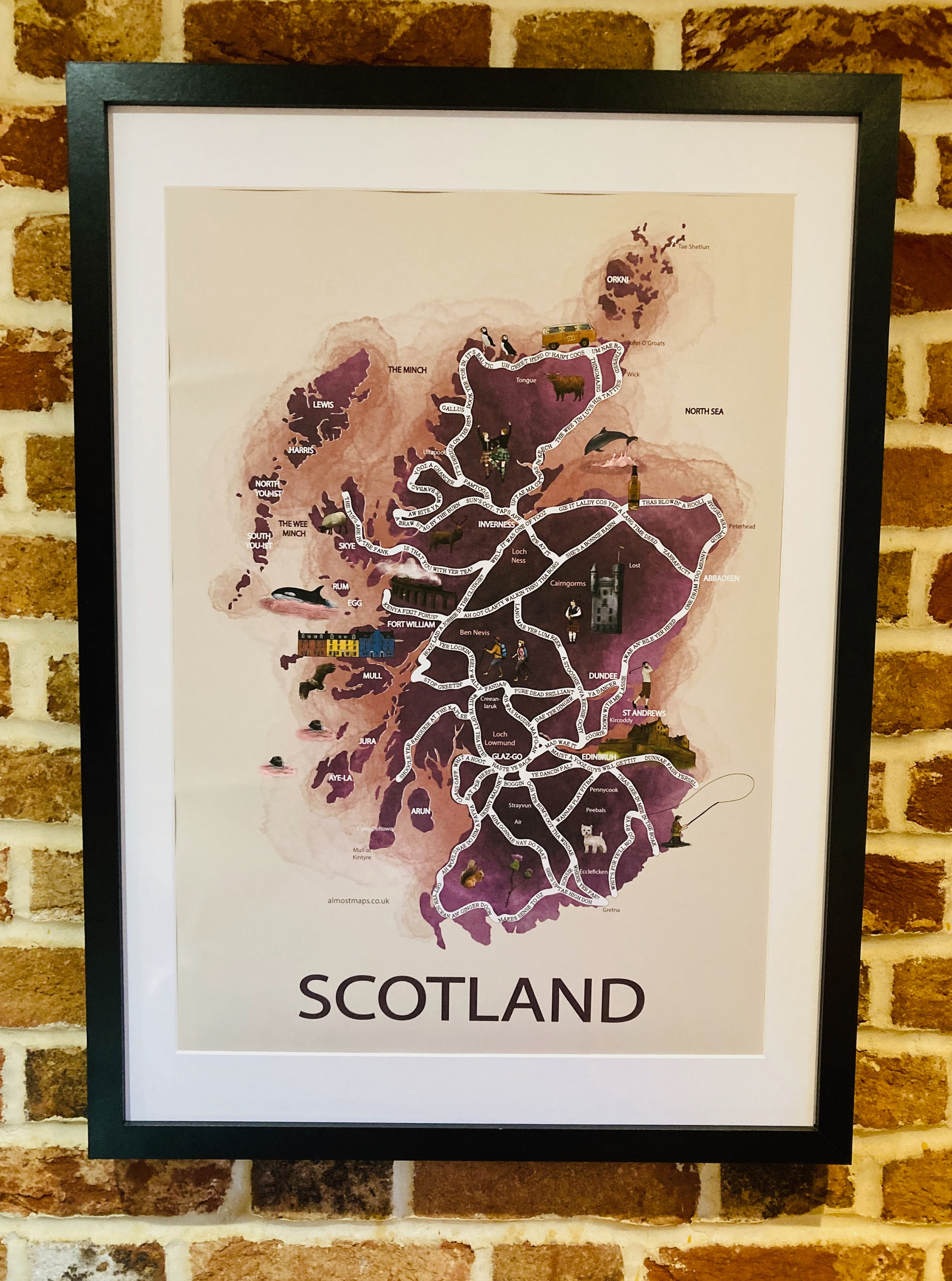 Scotland Gift Map of Funny Scottish Sayings Map of Scotland Illustrated ...