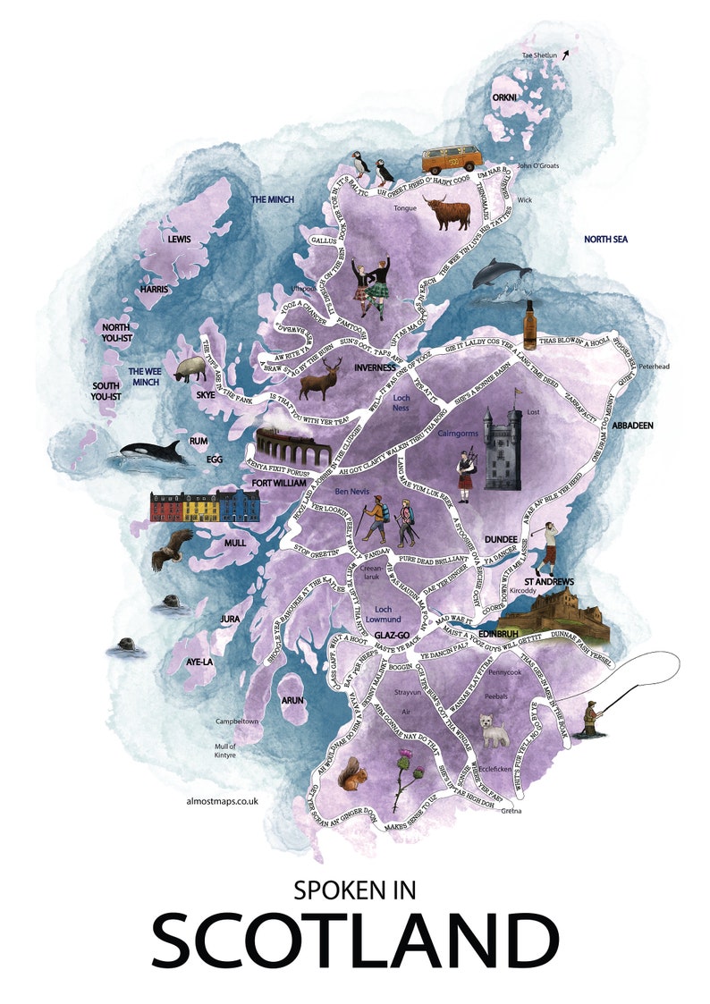 Scotland Gift Map of Funny Scottish Sayings Map of Scotland - Etsy