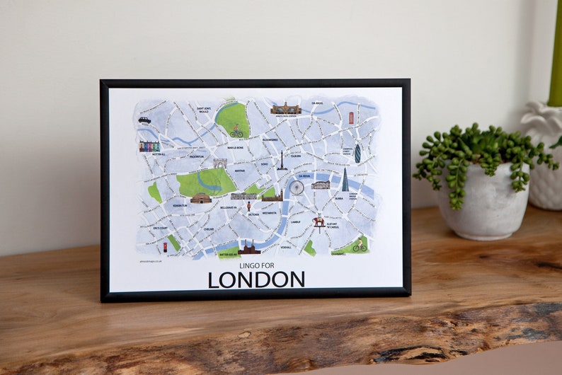 Comical London Map Print: Cockney Sayings, Illustrated London Landmarks ...