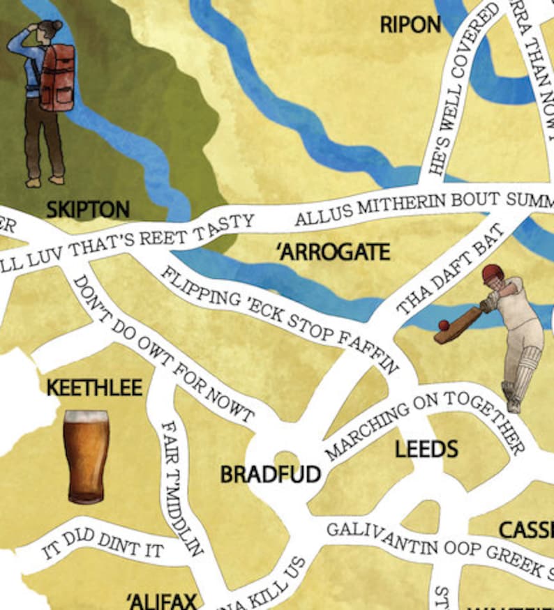 Yorkshire Gift Map of Funny Yorkshire Sayings Yorkshire Gift - Etsy Canada