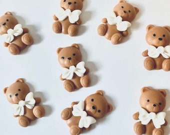 12pcs Fondant Edible Decorations, Bear With Bow Edible Treats ...