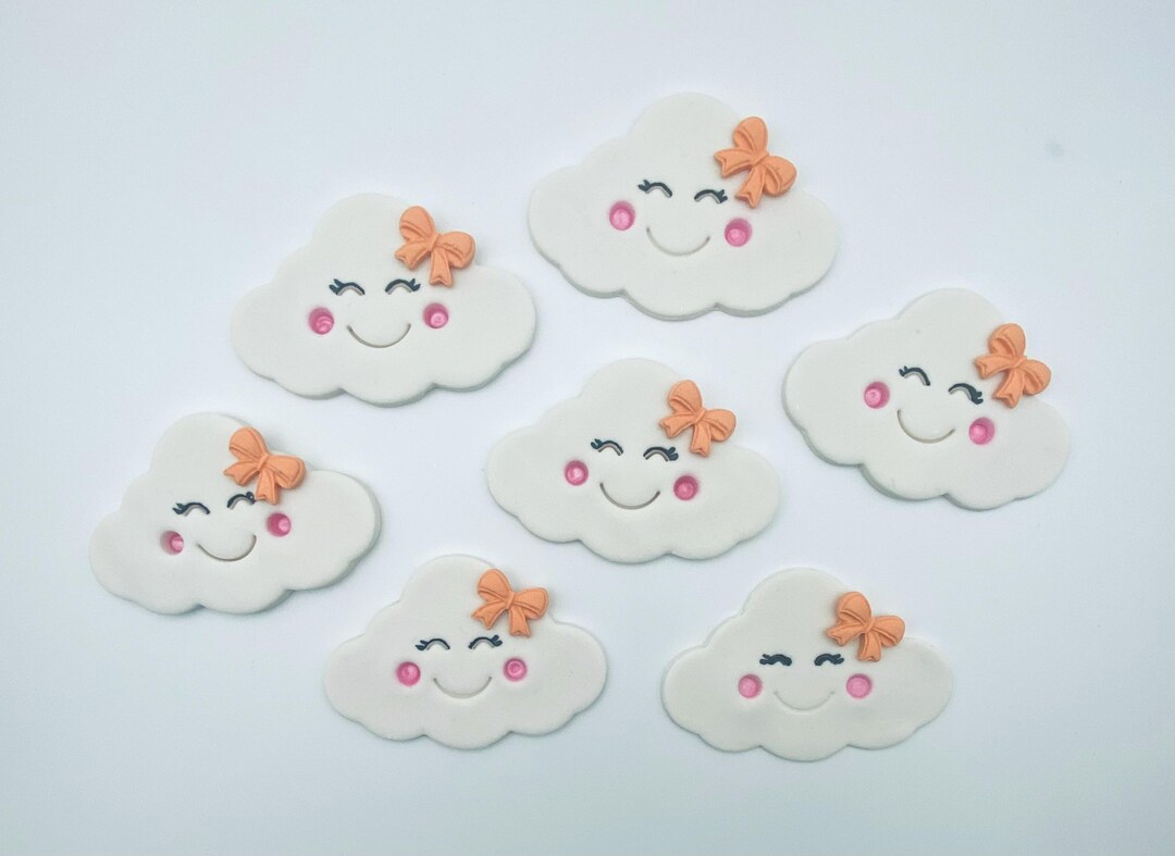 2D Smiling Cloud Toppers, Cupcake/cake Decoration, Fondant Cloud With ...